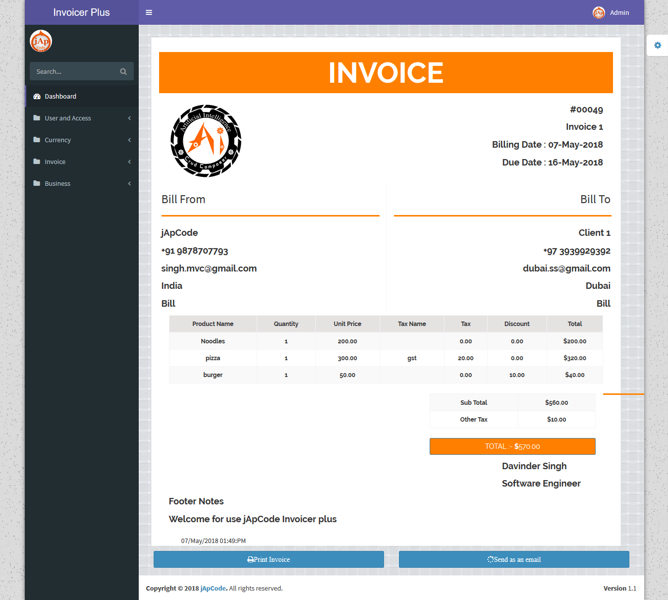 Invoicer Plus (Invoice Generator) Open Source Asp.net Mvc 5 Print ... - Worksheets Library