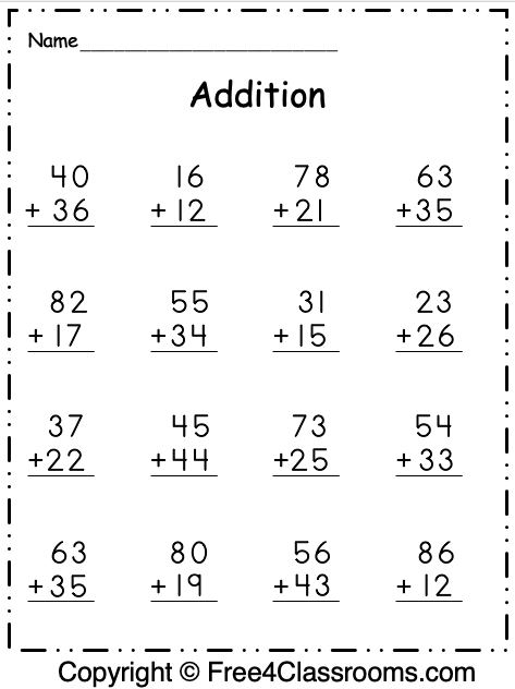 Free 2 Digit Addition Math Worksheet - Without Regrouping - Free ...