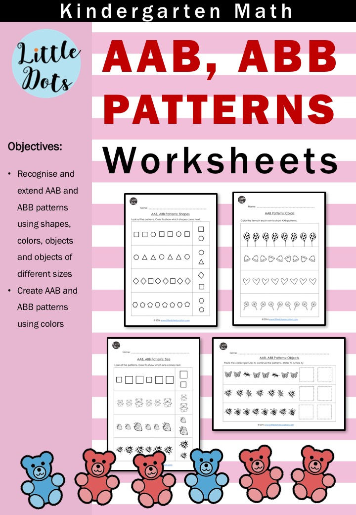 AAB, ABB Patterns Worksheets for Kindergarten - Worksheets Library