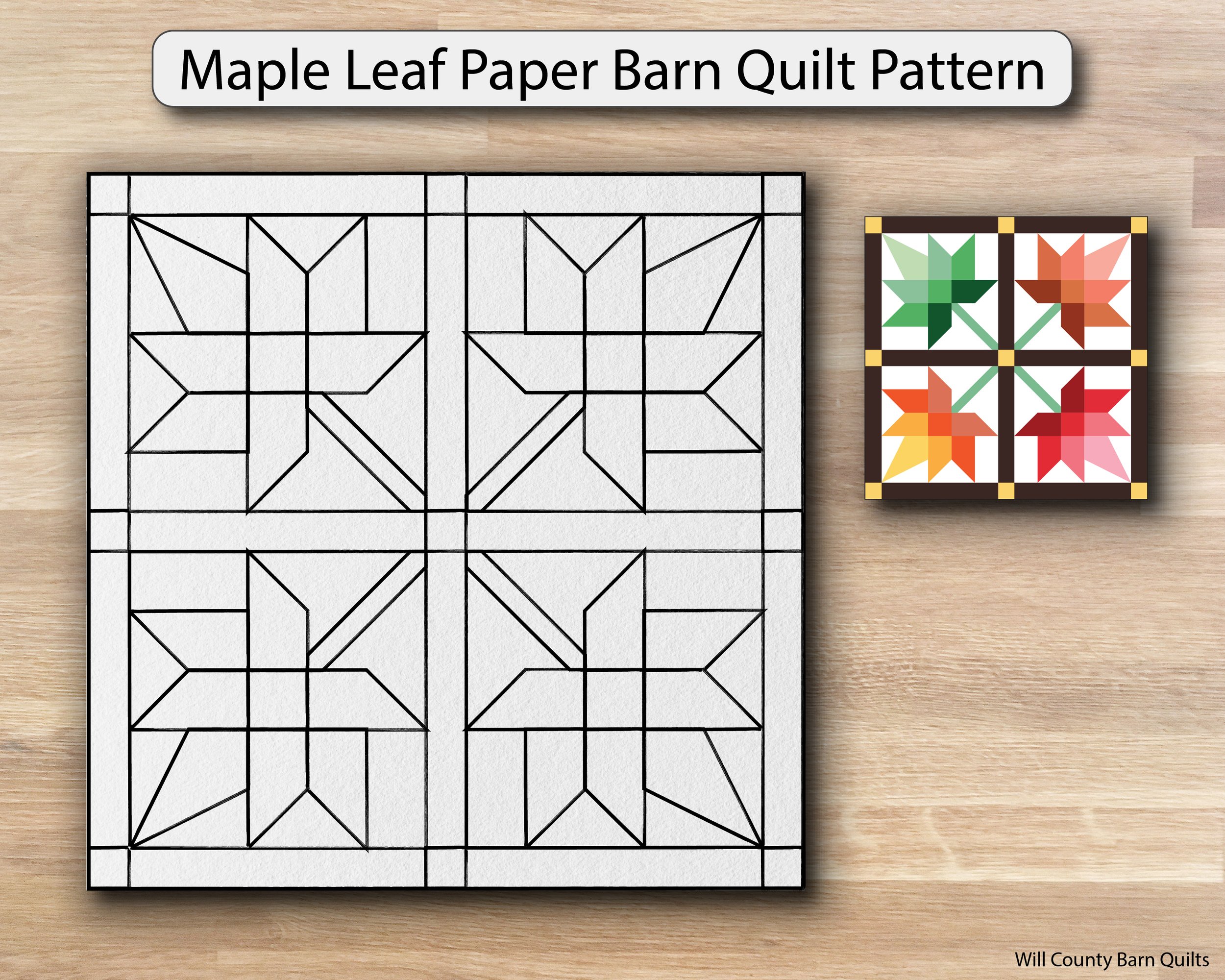 Maple Leaf Paper Barn Quilt Pattern — Will County Barn Quilt Trail - Worksheets Library