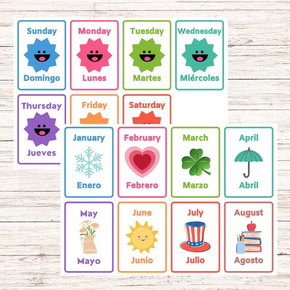 Bilingual Flashcards-days of the Week and Months of the Year ...