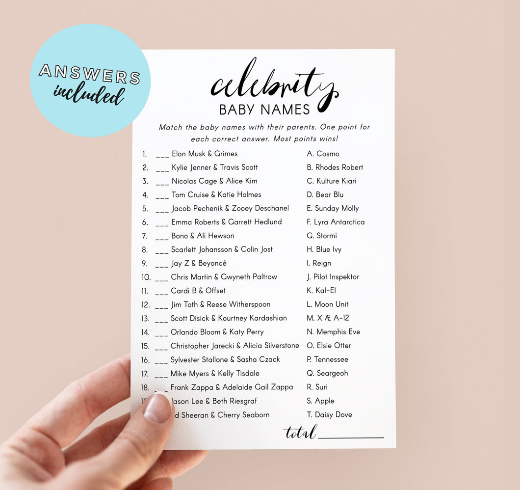 Celebrity Baby Name Quiz Baby Shower Game Inkbelle Designs Celebrity Baby Name Quiz Baby Shower Game Inkbelle Designs