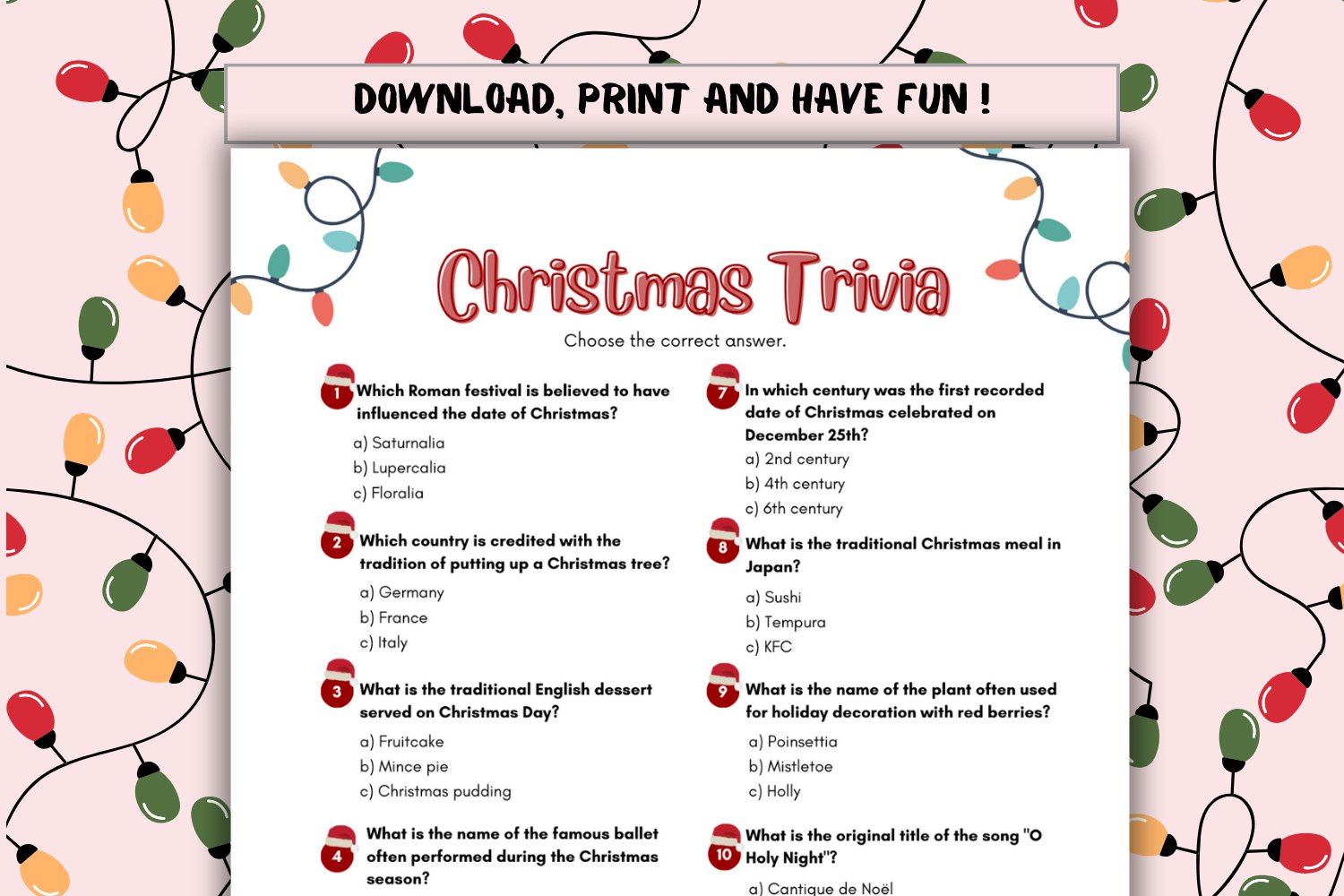 Christmas Trivia Game Multiple choice Christmas Trivia Worksheets Christmas Trivia Game Multiple choice Christmas Trivia Worksheets