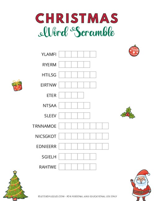 Christmas Word Scramble | Printable Puzzles for Kids - Worksheets Library