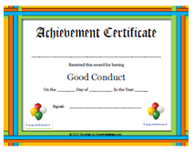 Printable Good Conduct Award Certificate - Childrens Awards ... - Worksheets Library