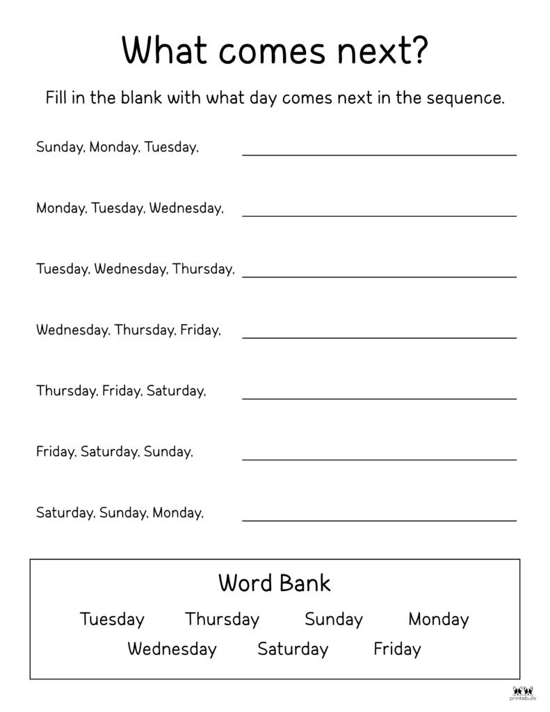 Free Days of the Week Worksheets for Kindergarten - The Simple ...
