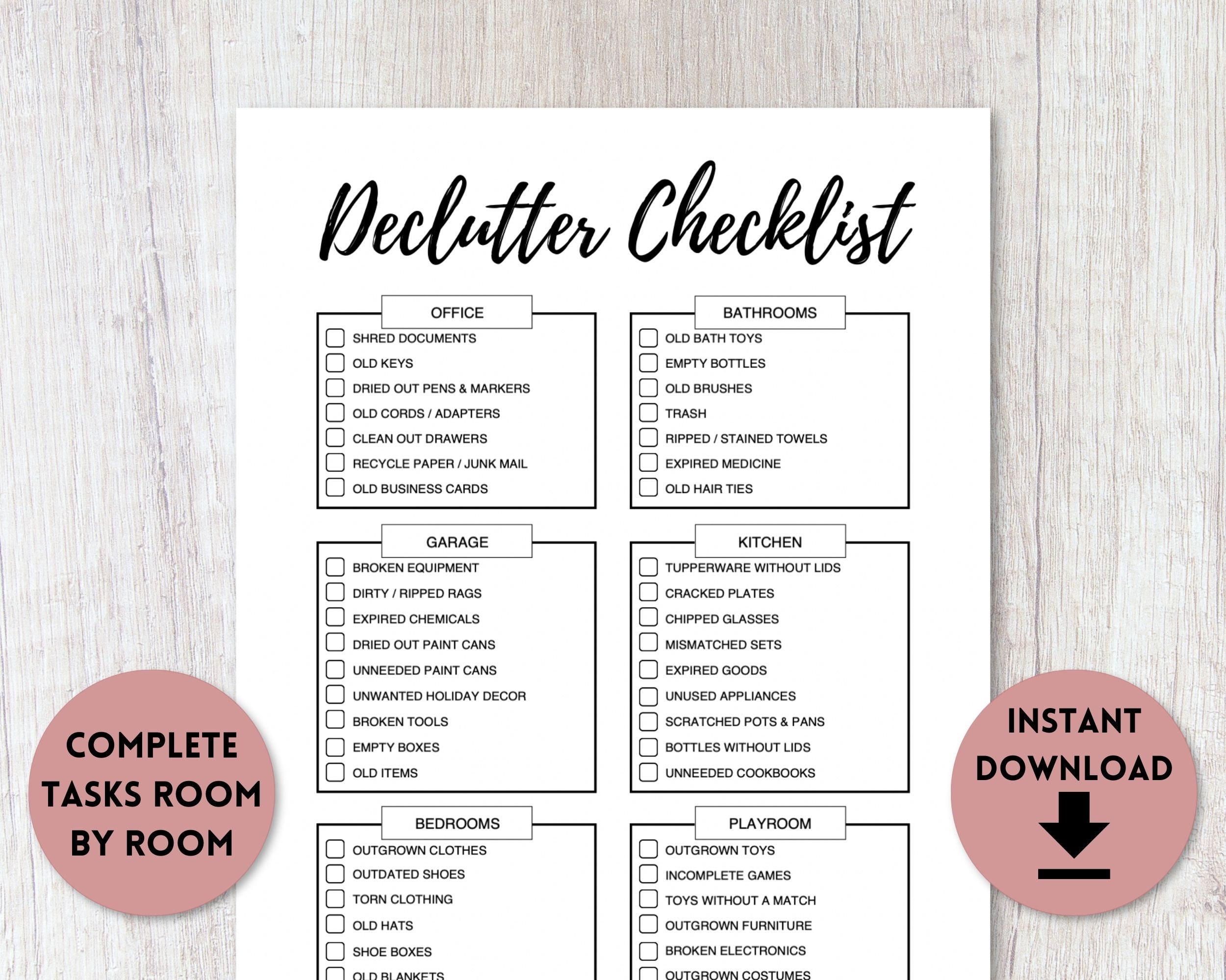 Editable Declutter Checklist Printable Editable Cleaning Checklist ...