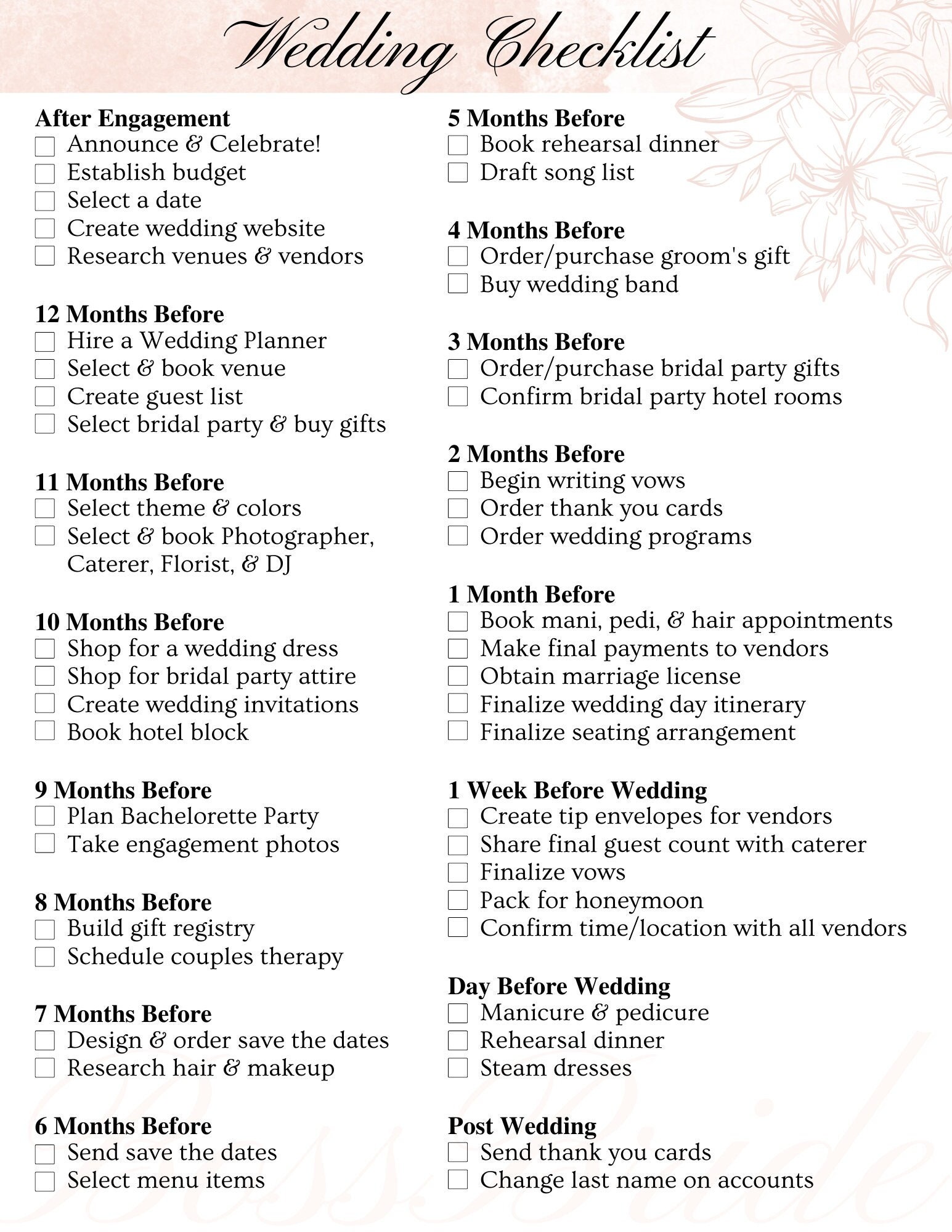 Wedding Checklist Printable by Basic Invite - Worksheets Library