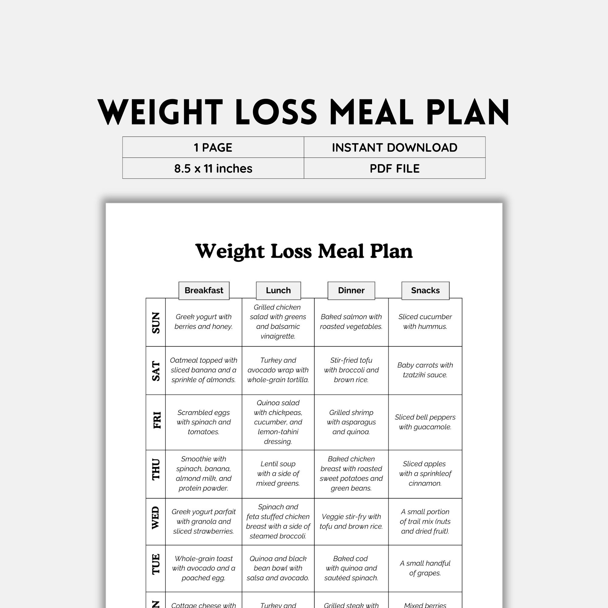 Weight Loss Meal Plan Meal Plan Weightloss Meal Calendar Meal
