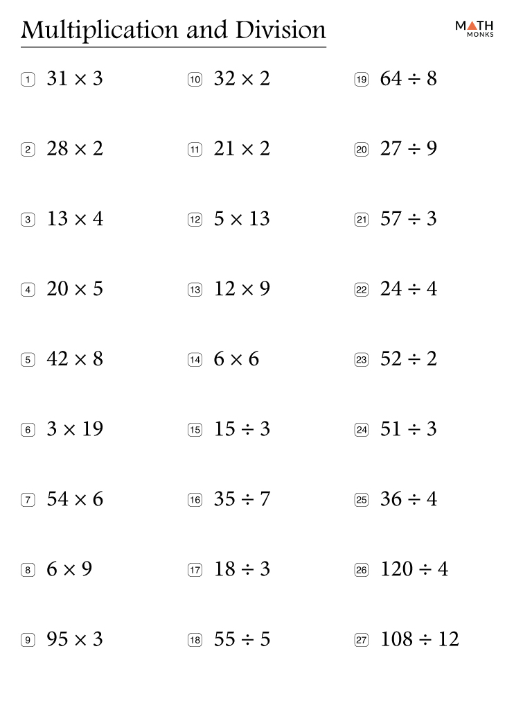 Multiplication and Division Worksheets with Answer Key - Worksheets Library