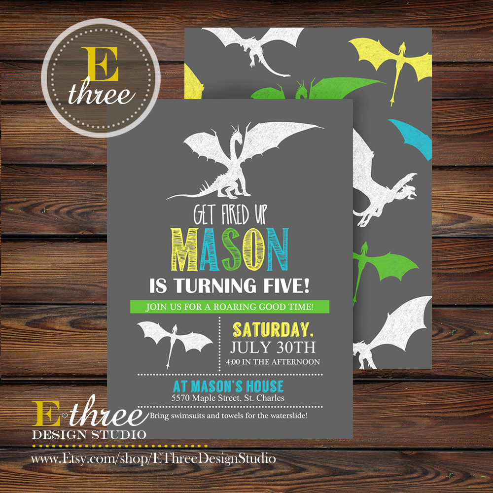 Dragon Birthday Party Invitations - Boys Birthday Party Invitation ...