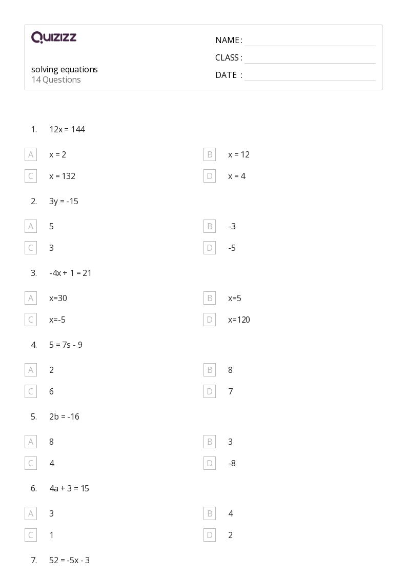Free printable equation worksheet, Download Free printable equation ...