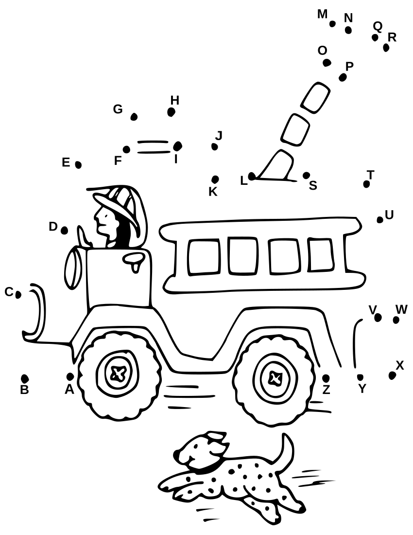 connect dots alphabet firetruck - Worksheets Library