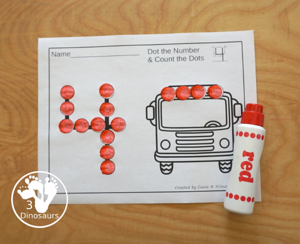 Fire Truck Dot Marker Number & Count the Dots – 3 Dinosaurs ...