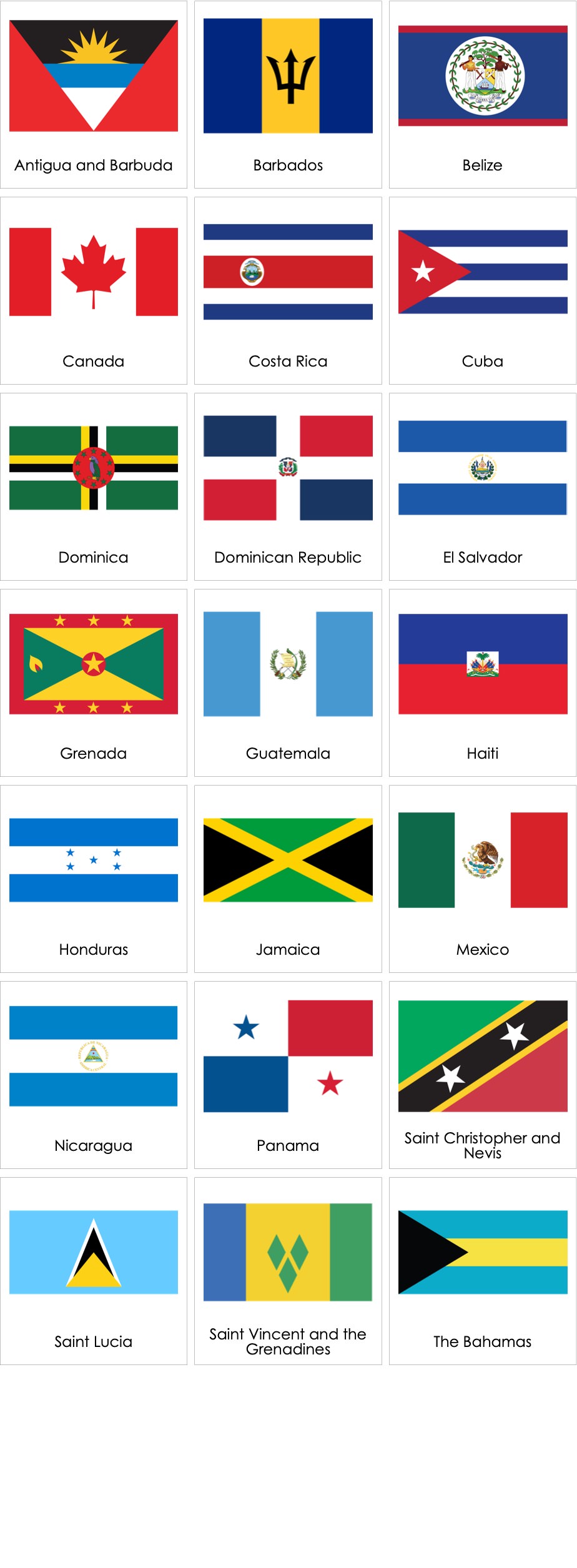 Flags of North American Countries | AMI Digital - Worksheets Library