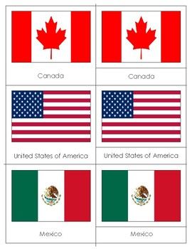 Flags of North America: Montessori Three Part Cards - Worksheets Library