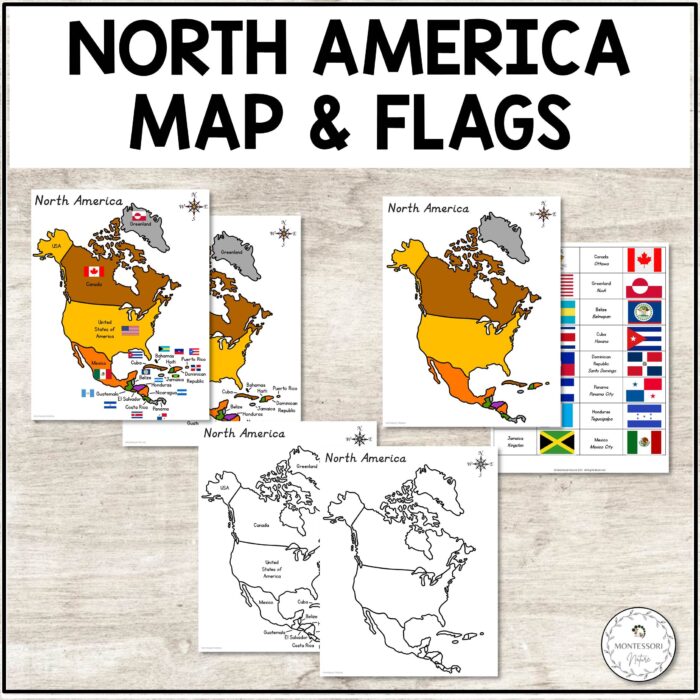 North America Map and Pin Flags - Montessori Nature Printables ...