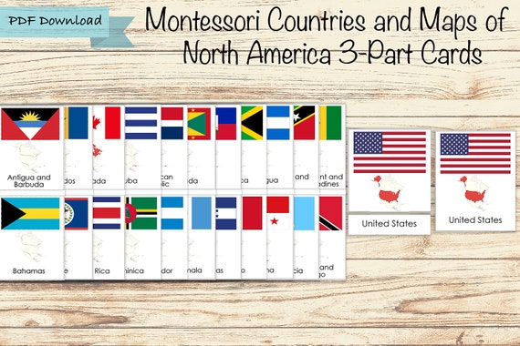 Flags and Countries of North America 3-part Cards Montessori ...