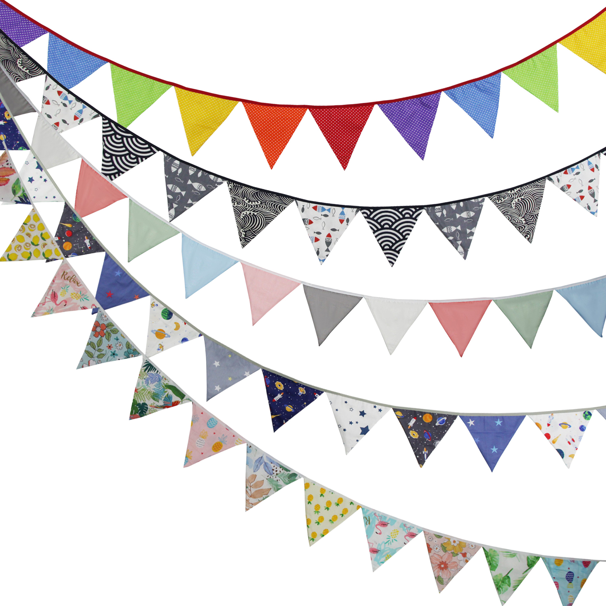 3.2M Cartoon Print Fabric Bunting 12 Pennant Flags Wedding Party Decor ...