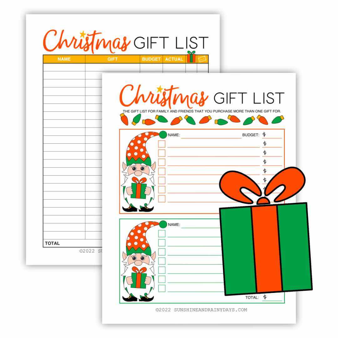 Christmas Gift List PDF Worksheets Library