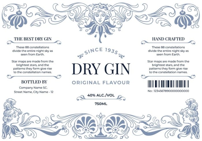 Customize for free this Ornamental Elegant Gin Label template - Worksheets Library