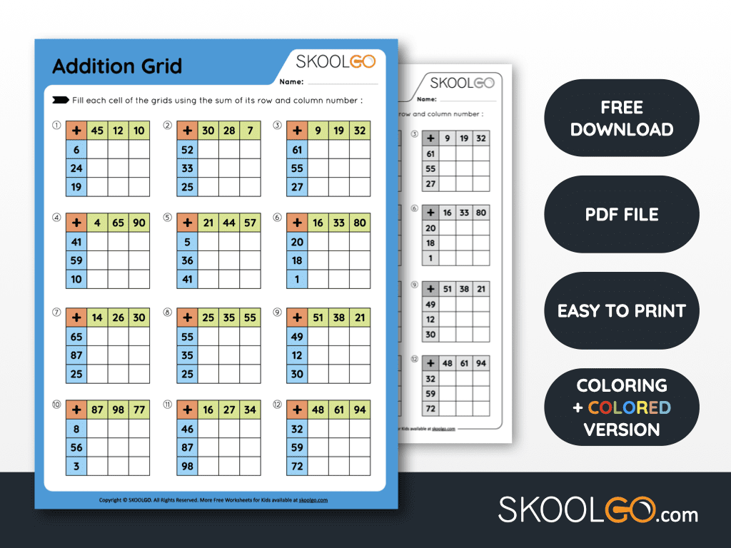 Free Math Grid Printable Worksheets - SKOOLGO - Worksheets Library