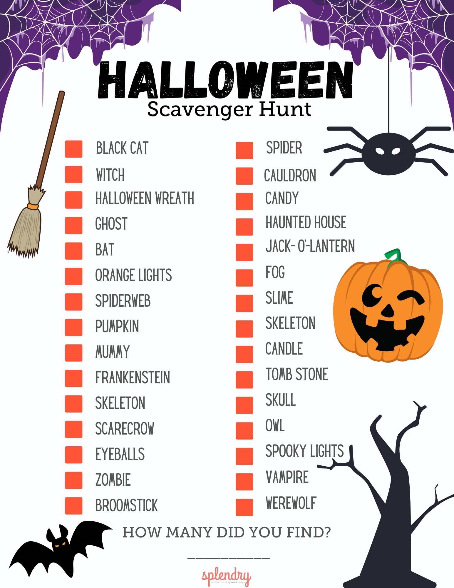 Halloween Scavenger Hunt (with Free Printable!) - Splendry - Worksheets ...