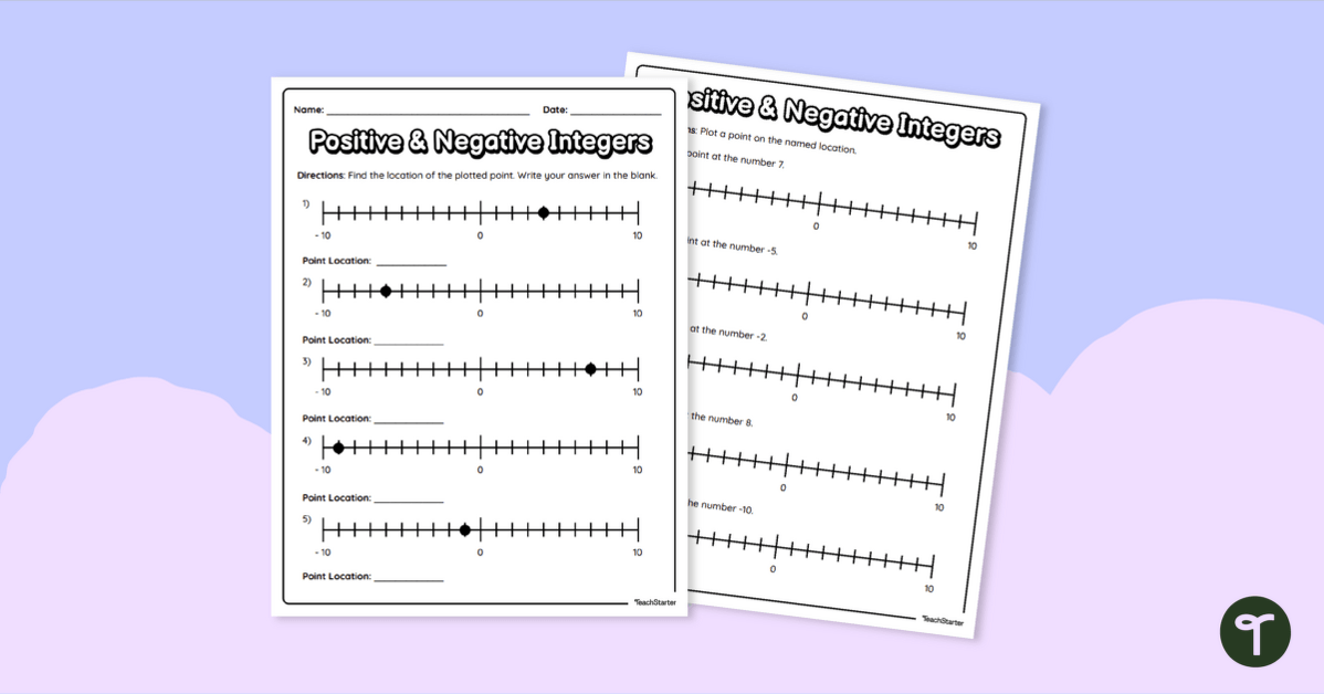 Positive And Negative Number Line Worksheet Teach Starter