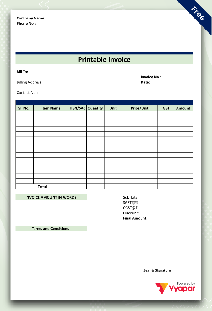 Invoice Format | Billing Format - Free Download - Worksheets Library
