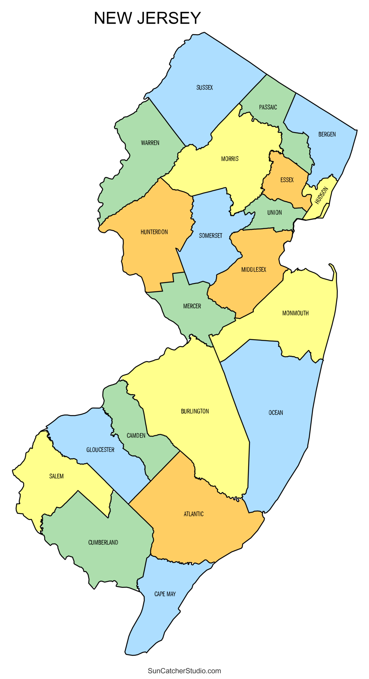New Jersey County Map Printable State Map With County Lines One New Jersey County Map Printable State Map With County Lines One