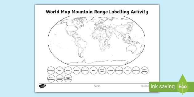 World Map Mountain Range Labelling Activity | Geography - Worksheets ...