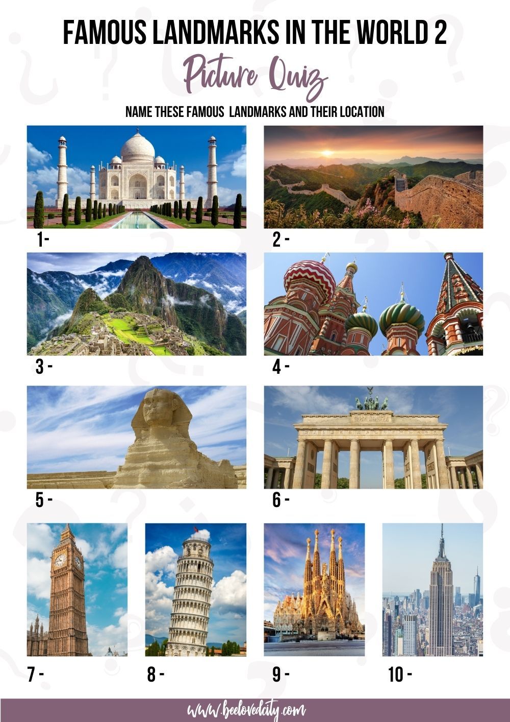 BEST Famous Landmarks Picture Quiz 120 Questions And Answers BEST Famous Landmarks Picture Quiz 120 Questions And Answers