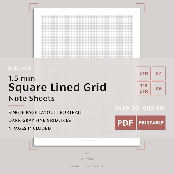1.5 Mm Square Lined Grid Note Sheets, Graph Paper, Dark Gray Fine ...