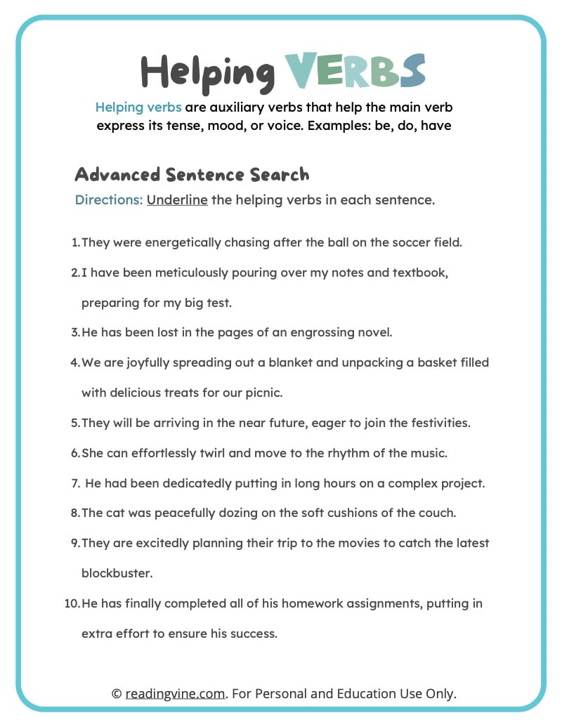 Main Helping Verbs List