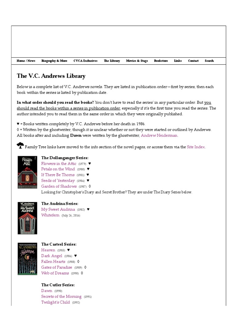 The Complete V.C. Andrews Book List - Worksheets Library