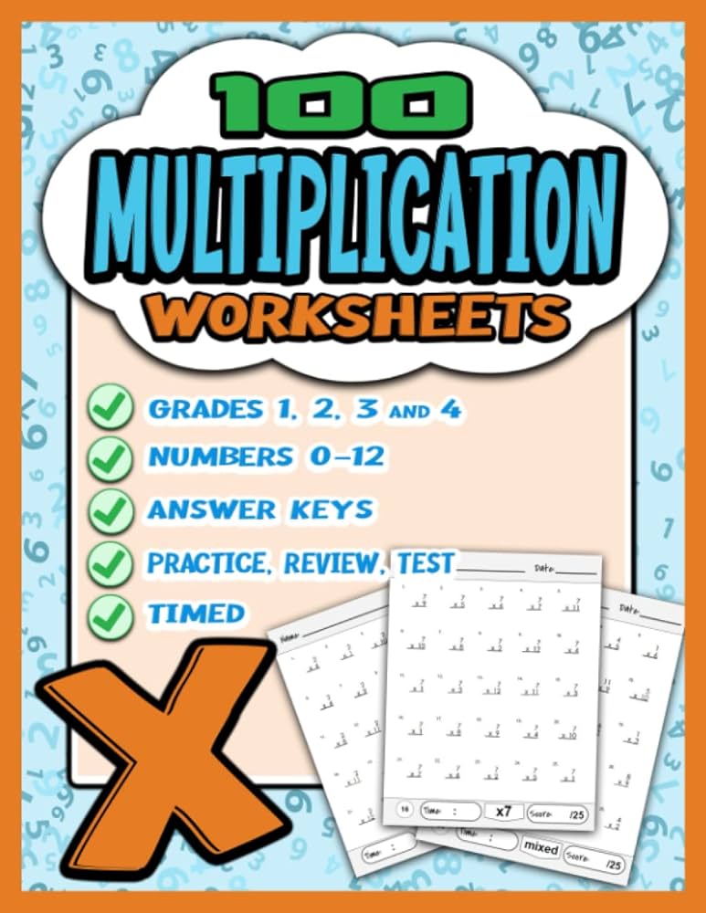 100 Multiplication Worksheets Grade 1, 2, 3 and 4 Timed Practice ...