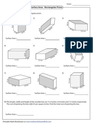 Surface Area Of Rectangular Prism Worksheets Rectangular Prism