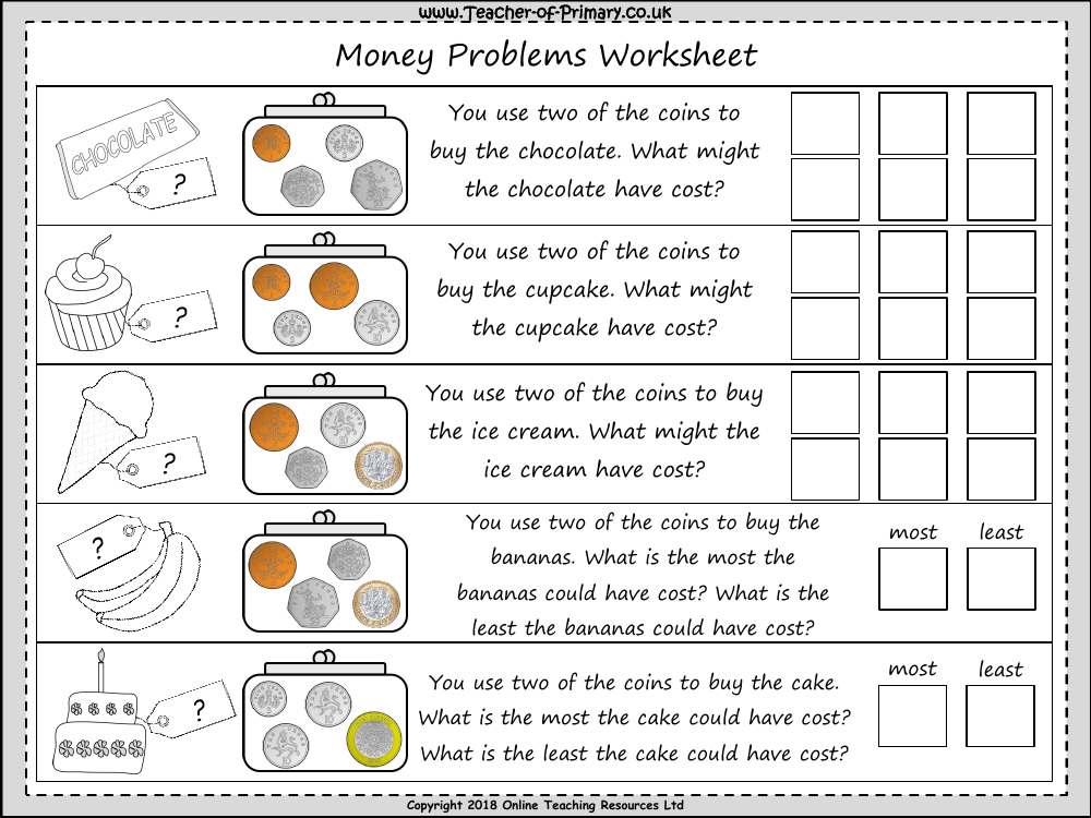 Money Problems - Worksheet | Maths Year 2 - Worksheets Library