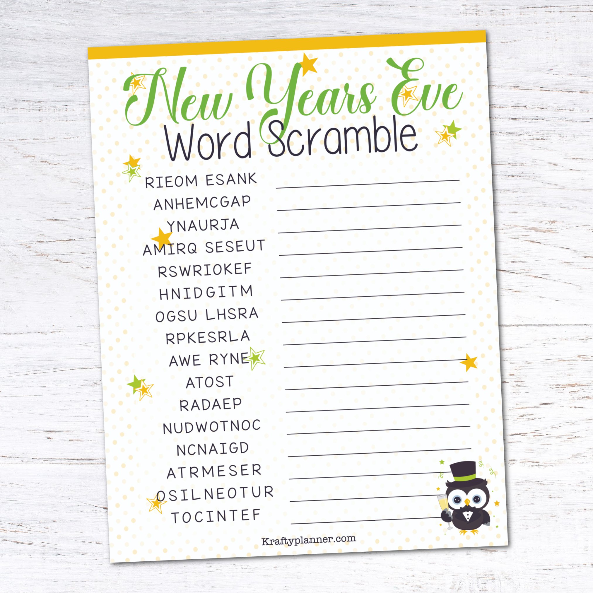Free Printable New Years Eve Word Scramble - Pjs and Paint - Worksheets ...