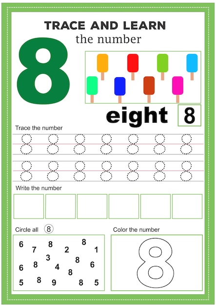 Premium Vector | Writing practice number eight printable worksheet ...
