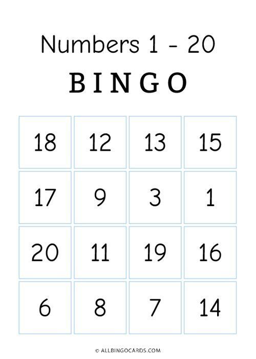 1 - 20 Number Bingo Cards - Worksheets Library