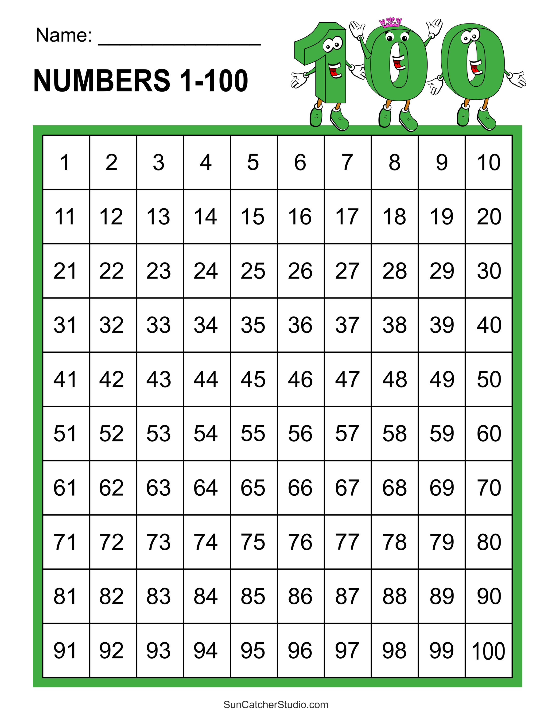 Free Printable Hundreds Charts (Numbers 1 to 100) – DIY Projects ... - Worksheets Library