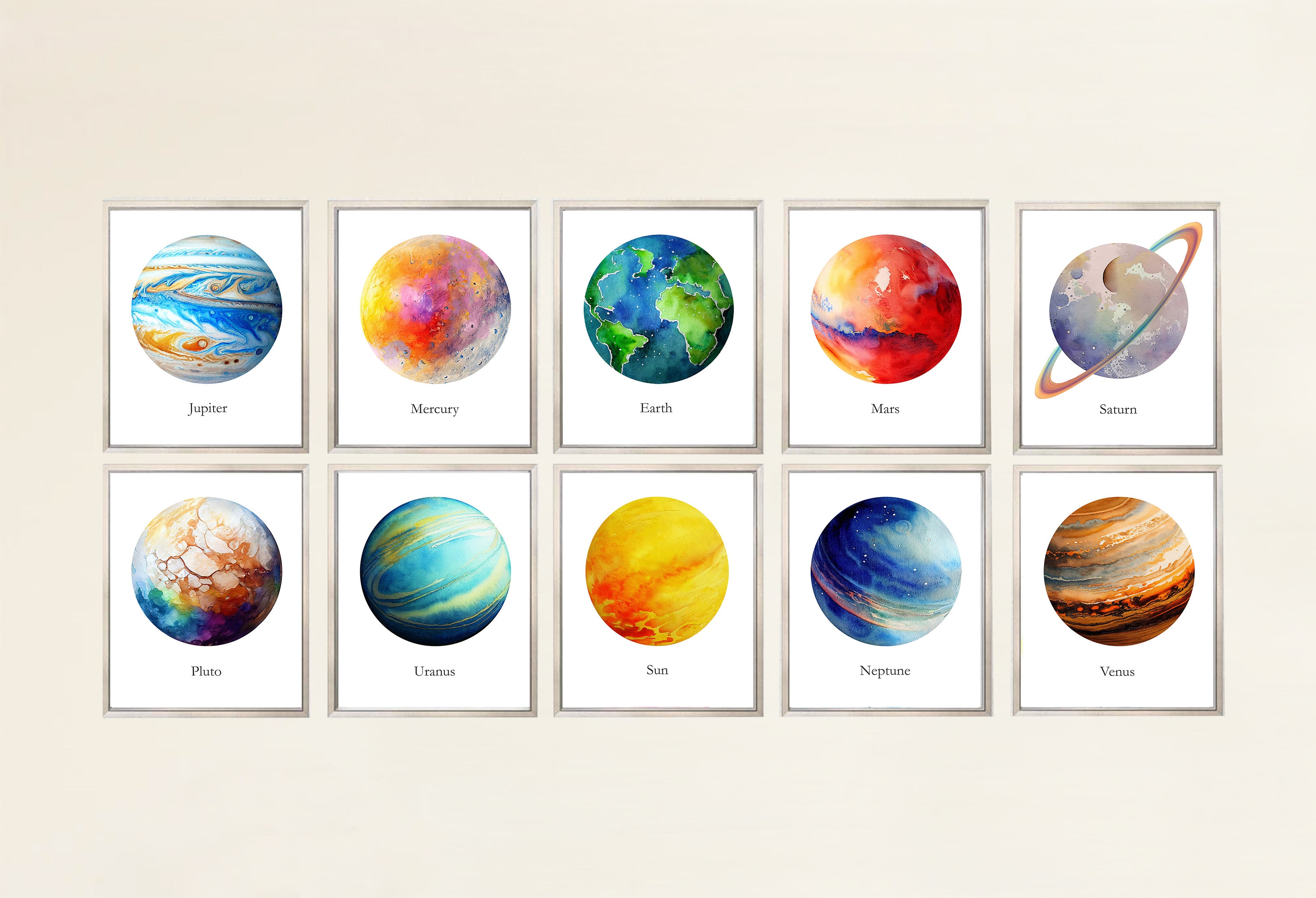 Solar System Set of 10 Watercolor Planets PRINTABLE ART Planet ...