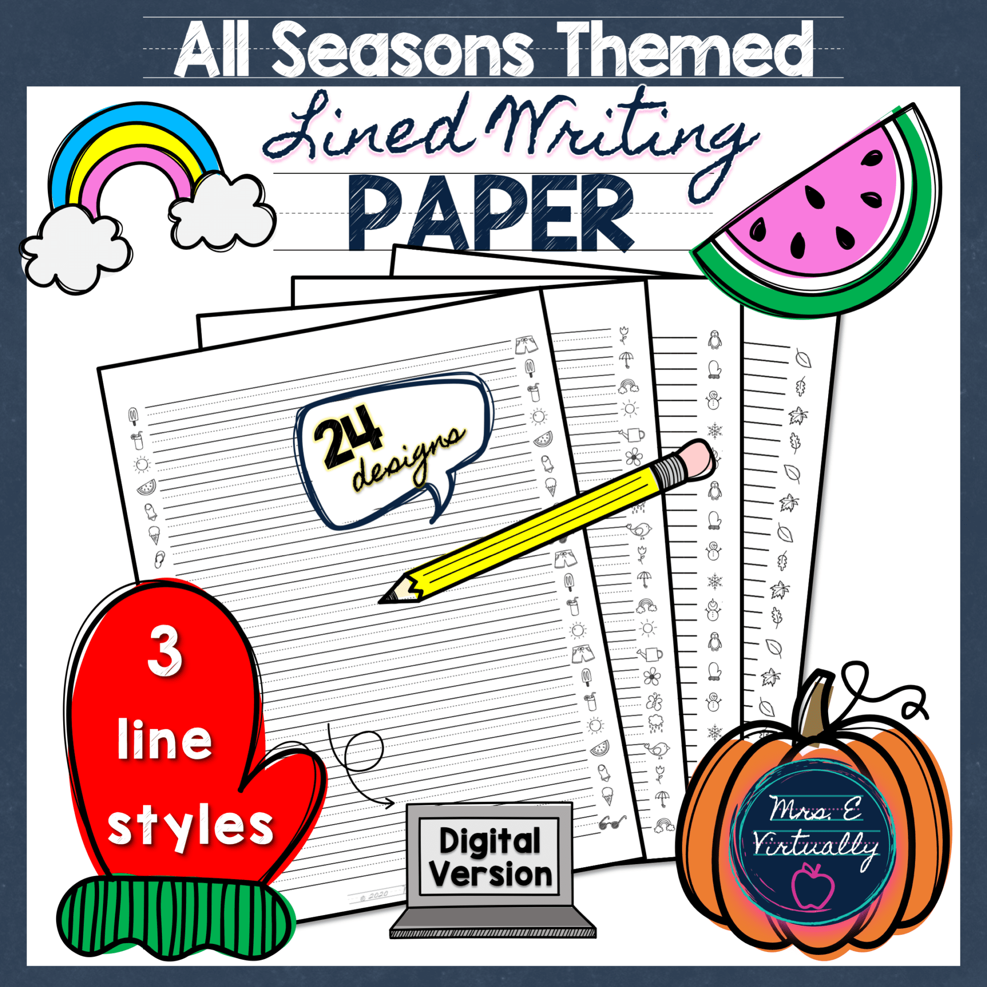 Printable Primary Lined Writing Paper-All Seasons Themes - Worksheets ...
