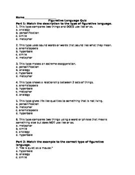 Figurative Language Quiz - Worksheets Library