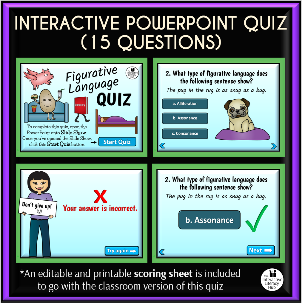 Figurative Language Worksheets, PowerPoint Quiz, Poster and ...