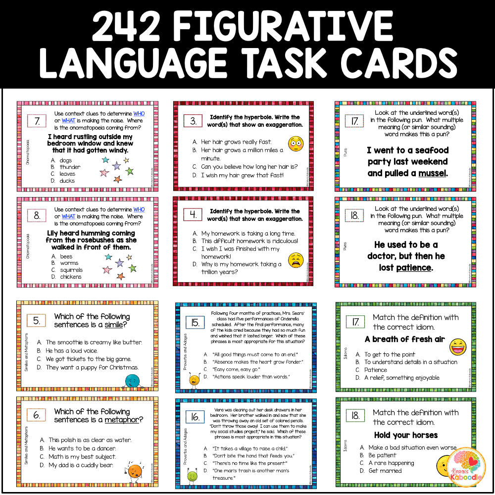 Figurative Language Activities Worksheets And Task Cards Bundle Worksheets Library