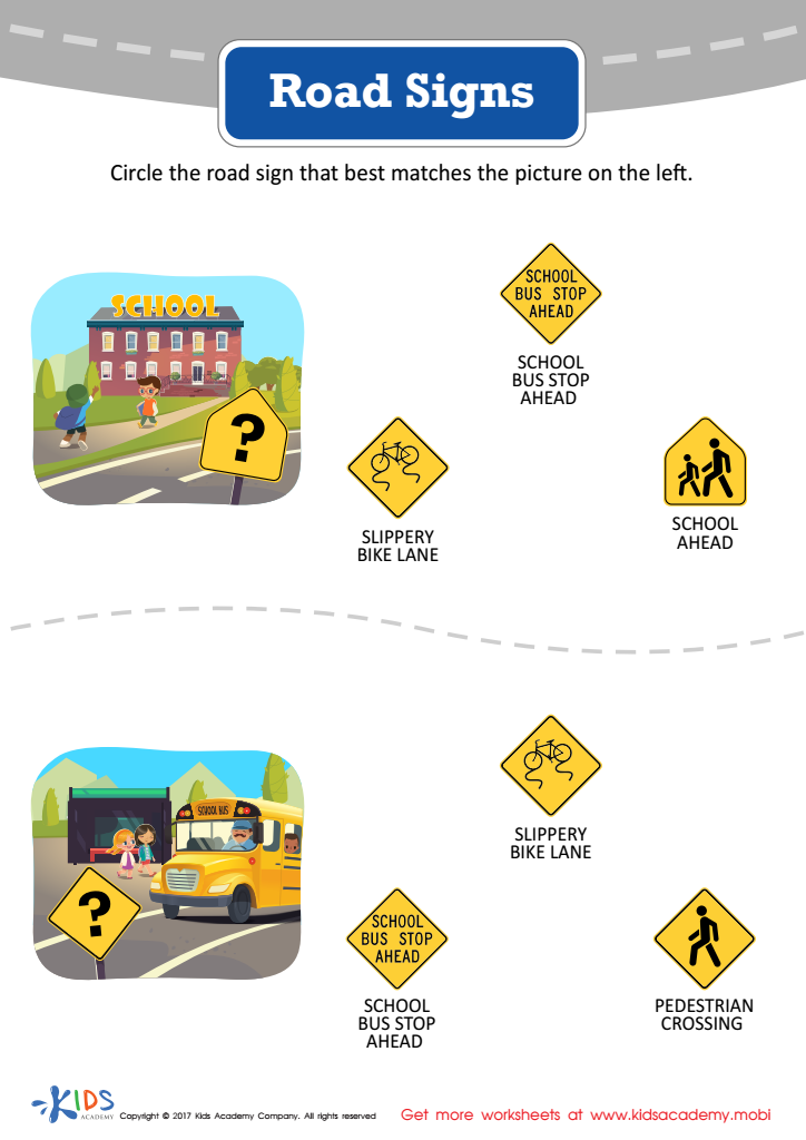 Road Signs (Part 1) Worksheet, Printable PDF for Kids - Worksheets Library