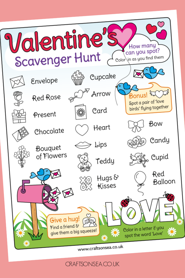 Valentines Day Scavenger Hunt For Kids (FREE Printable PDF ...