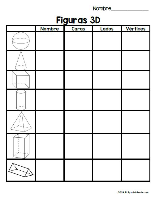 3D Shapes in Spanish (Figuras geométricas - formas 3D) - Worksheets Library